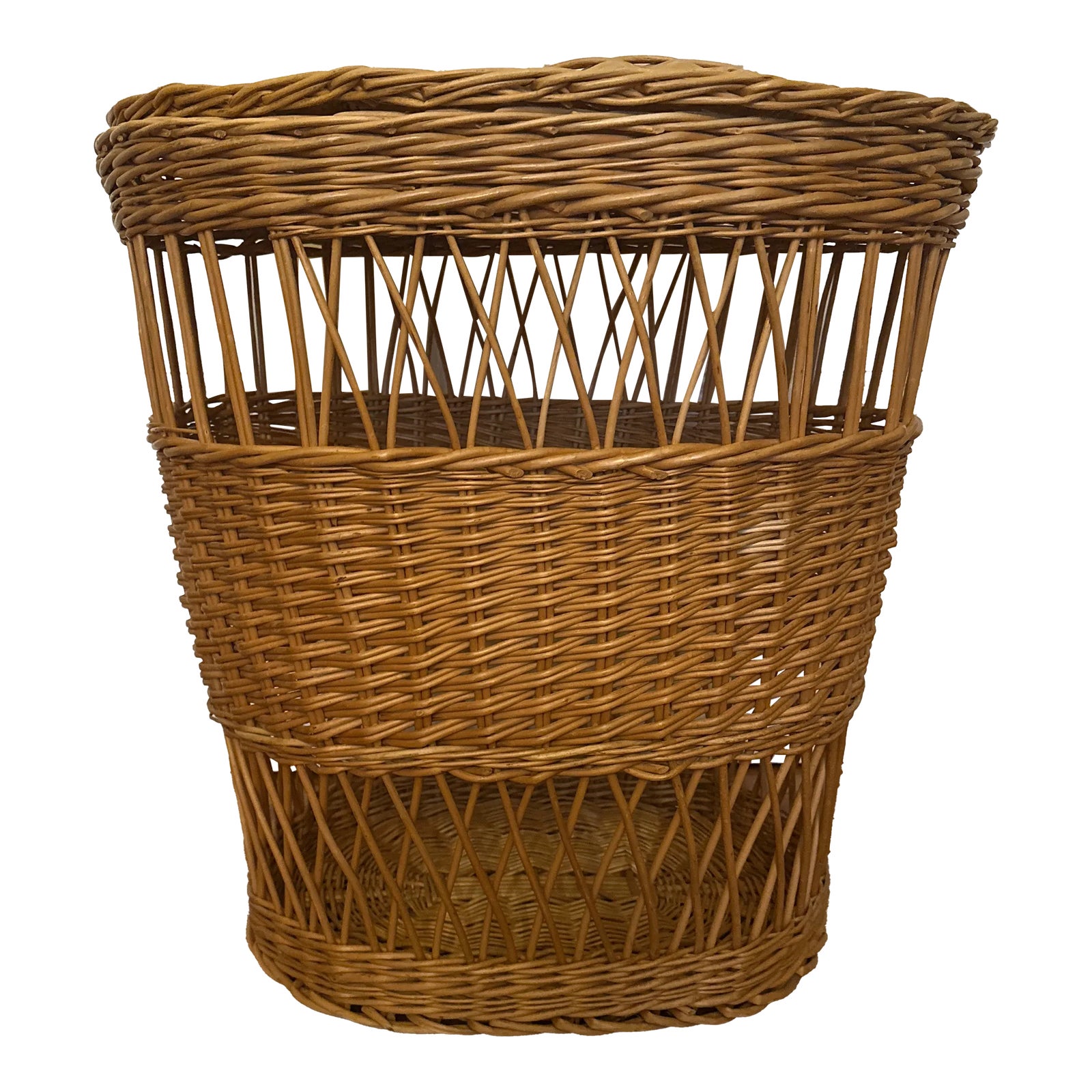 Vintage Wicker Clothes Basket Hamper | Chairish