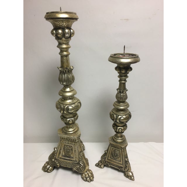 Tall Silver Gilt Candlesticks - A Pair | Chairish