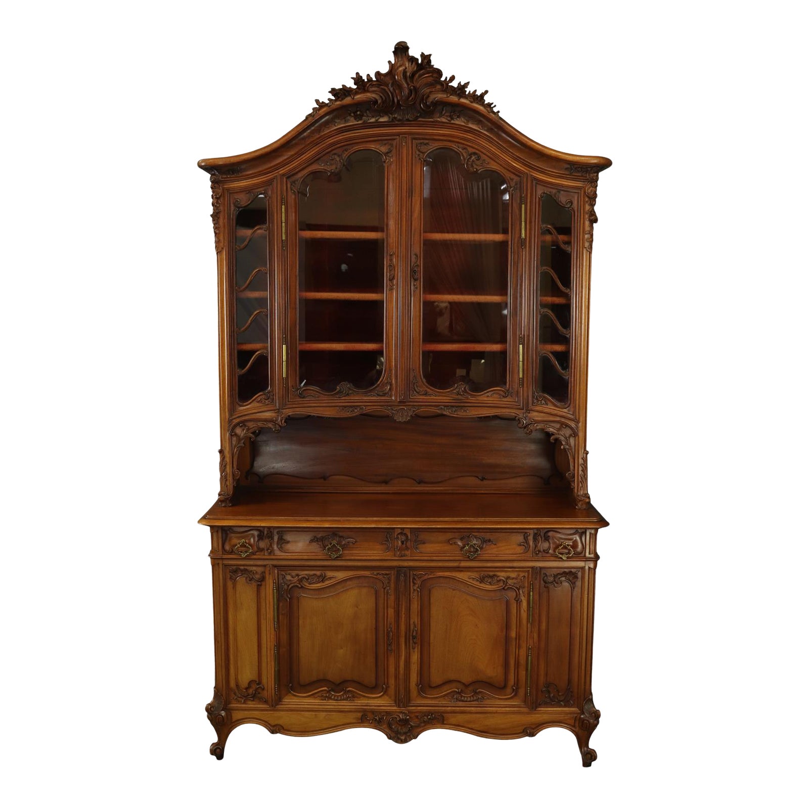 Buffet Louis Xv Rococo 1890 Walnut Wood Glass | Chairish