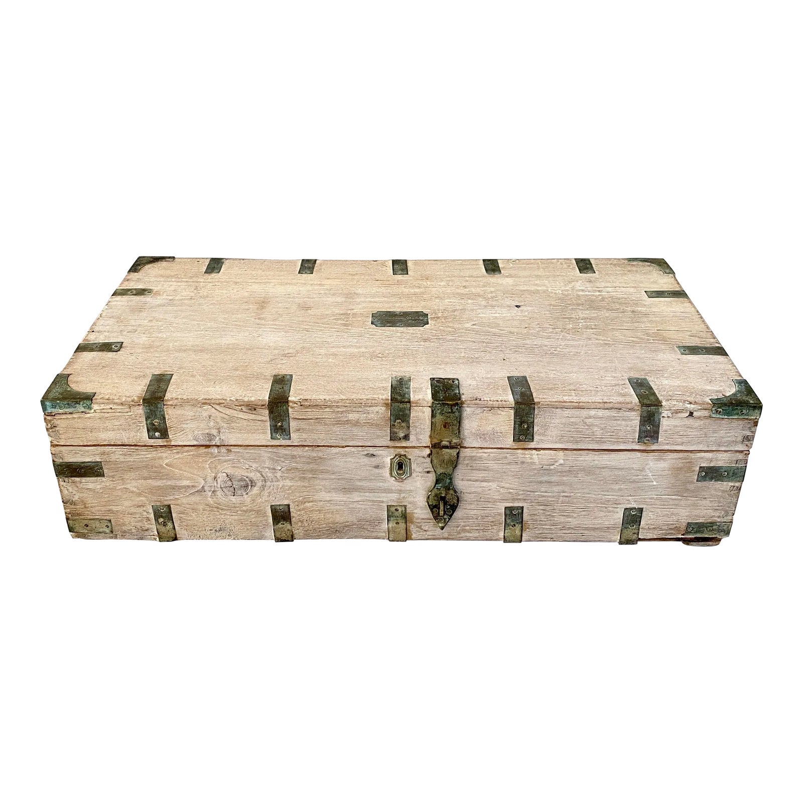 Vintage Bleached Teak Trunk W/Brass Fittings | Chairish