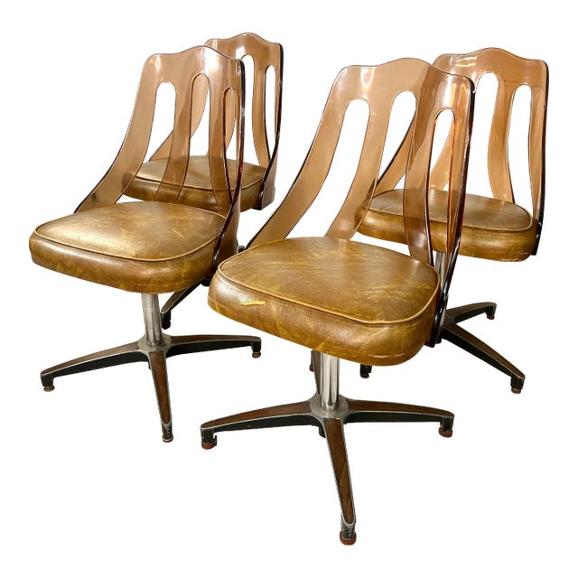 Vintage Modern Amber Acrylic Swivel Dining Chairs - Set of 4 | Chairish