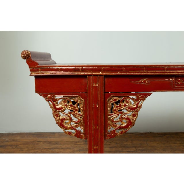 Antique Chinese Red Lacquered Console Table with Gilt Accents and ...