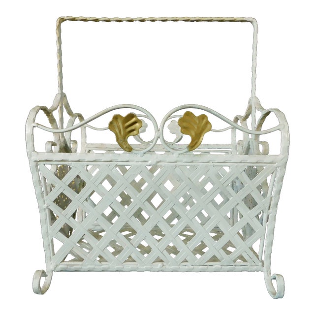 Vintage Gold & White Twisted Wrought Iron Medallion Basket Weave ...