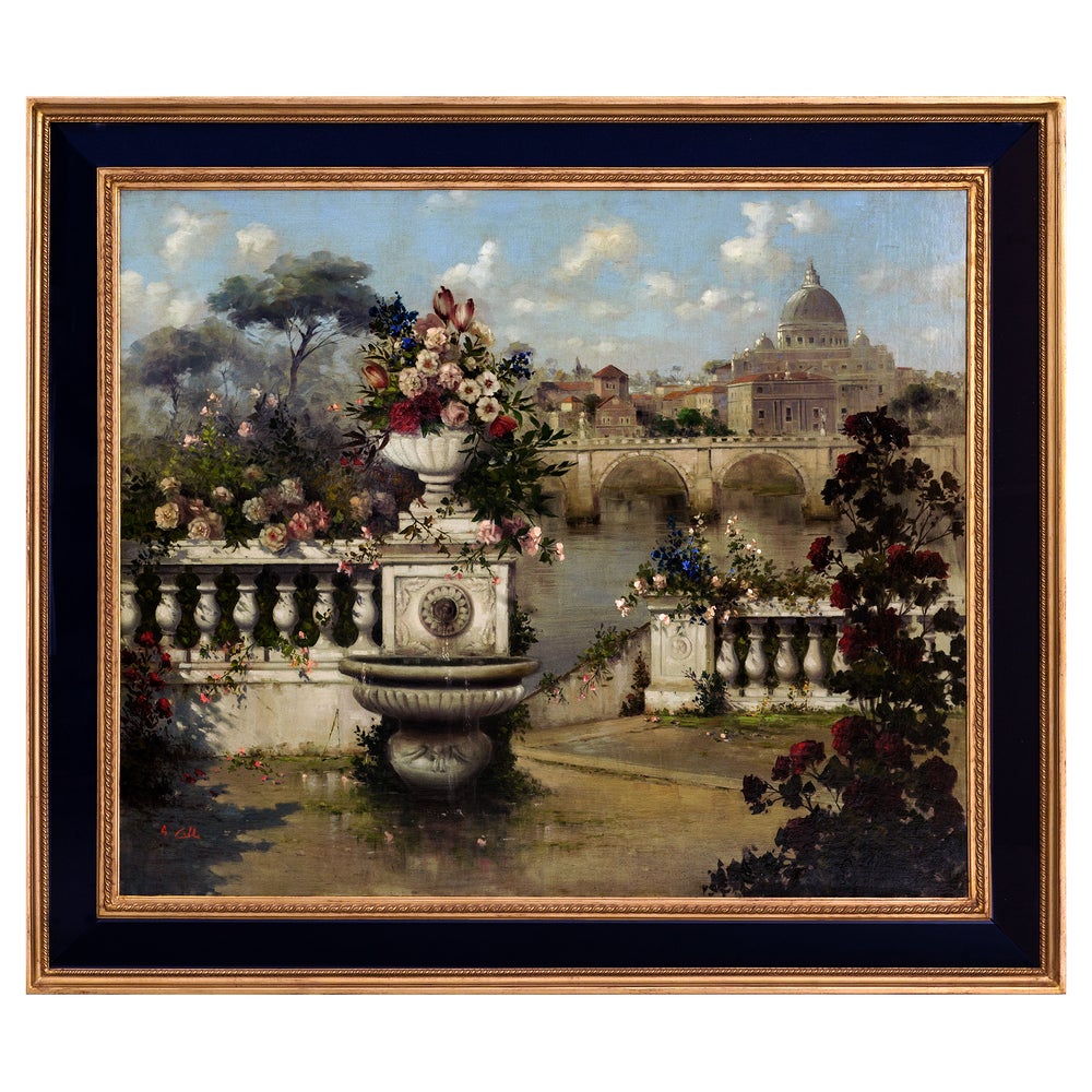 Antonio Celli, Luxuriant Garden Overlooking St. Peter's Basilica, Oil ...