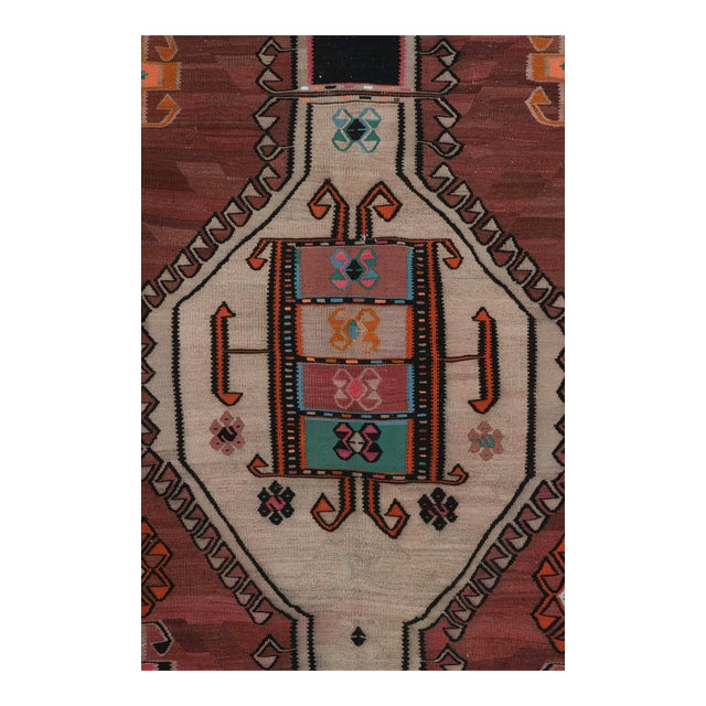 Mid Century Brown Black Kilim Vintage Tribal Flat Weave Rug | Chairish