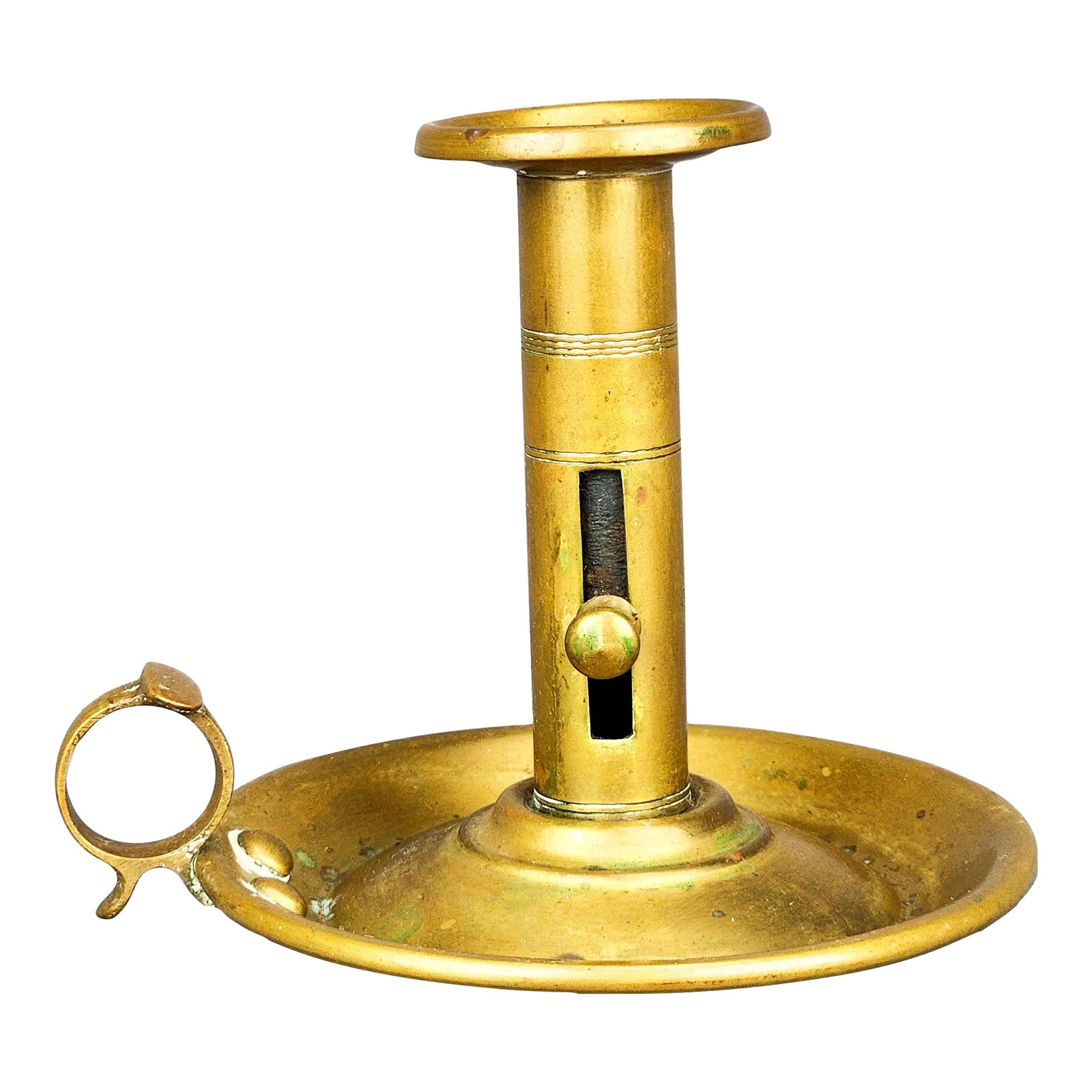 1800's French Brass Push Up Candlestick With Handle | Chairish