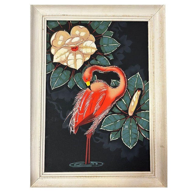 Pair of Mid Century Pink Flamingo Airbrush Prints by Billy Seay in ...