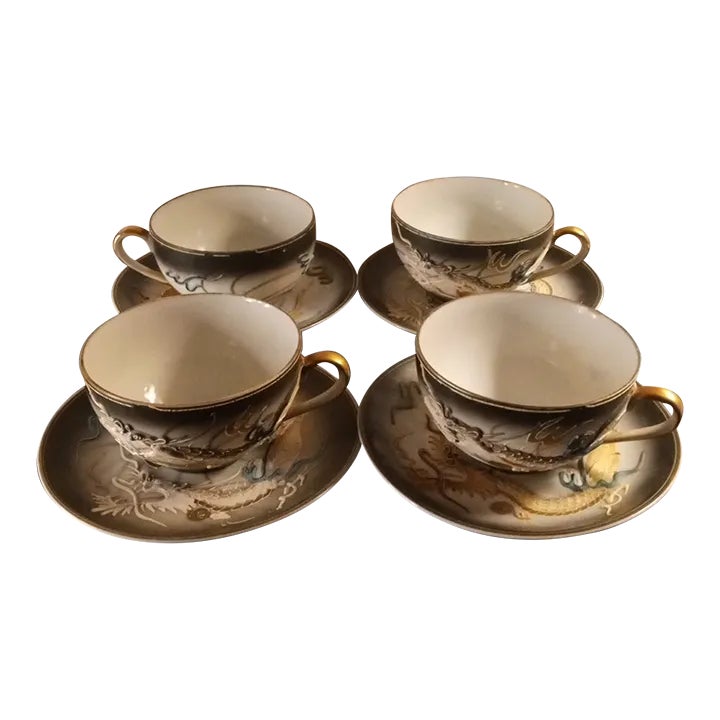 Vintage Dragonware Tea Cups & Saucers, Made in Japan- 8 Pieces | Chairish