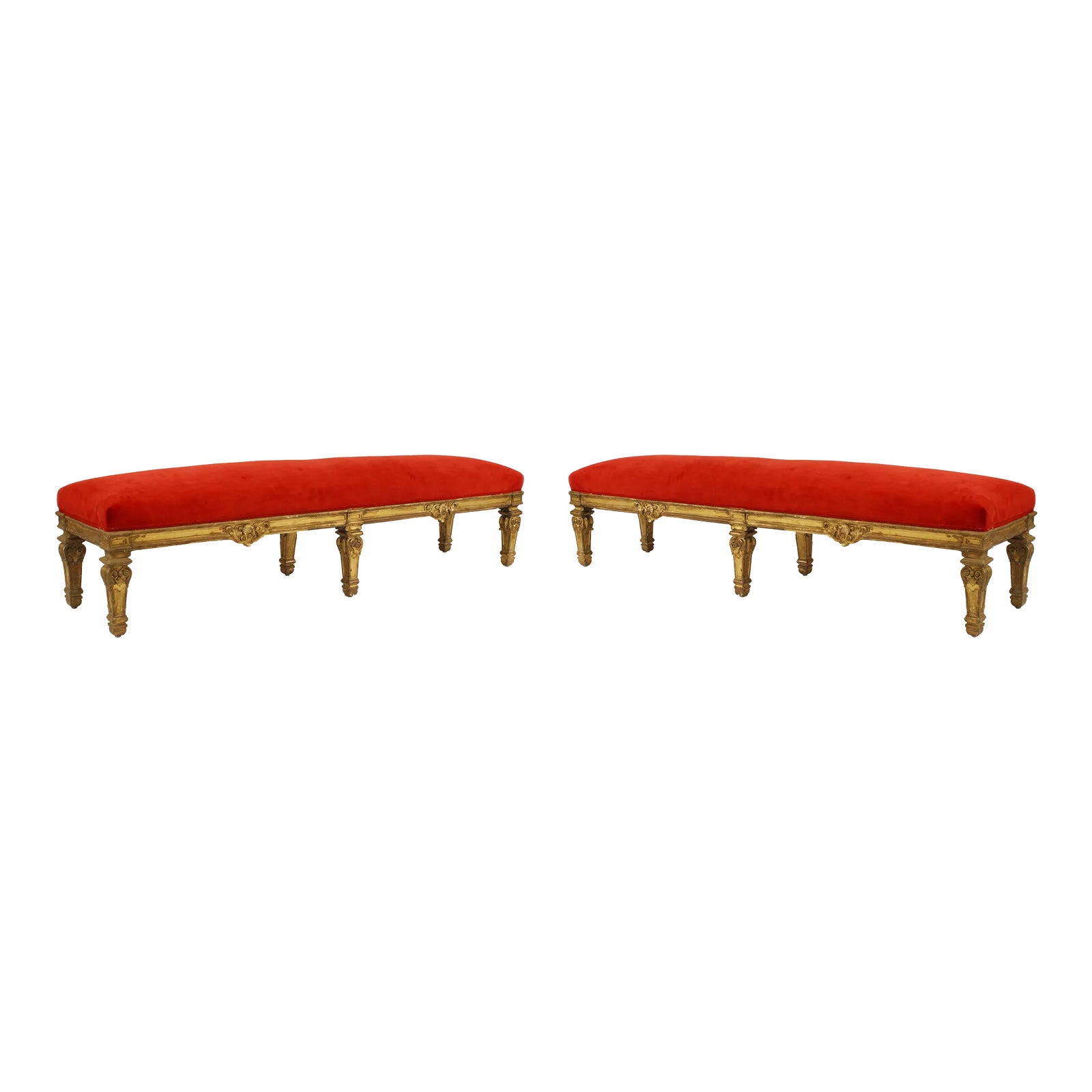 French Louis XIV Red Velvet Benches - a Pair | Chairish