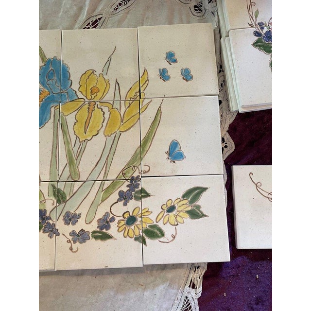 Mid-Century Floral Tile Backsplash - Set of 18 | Chairish
