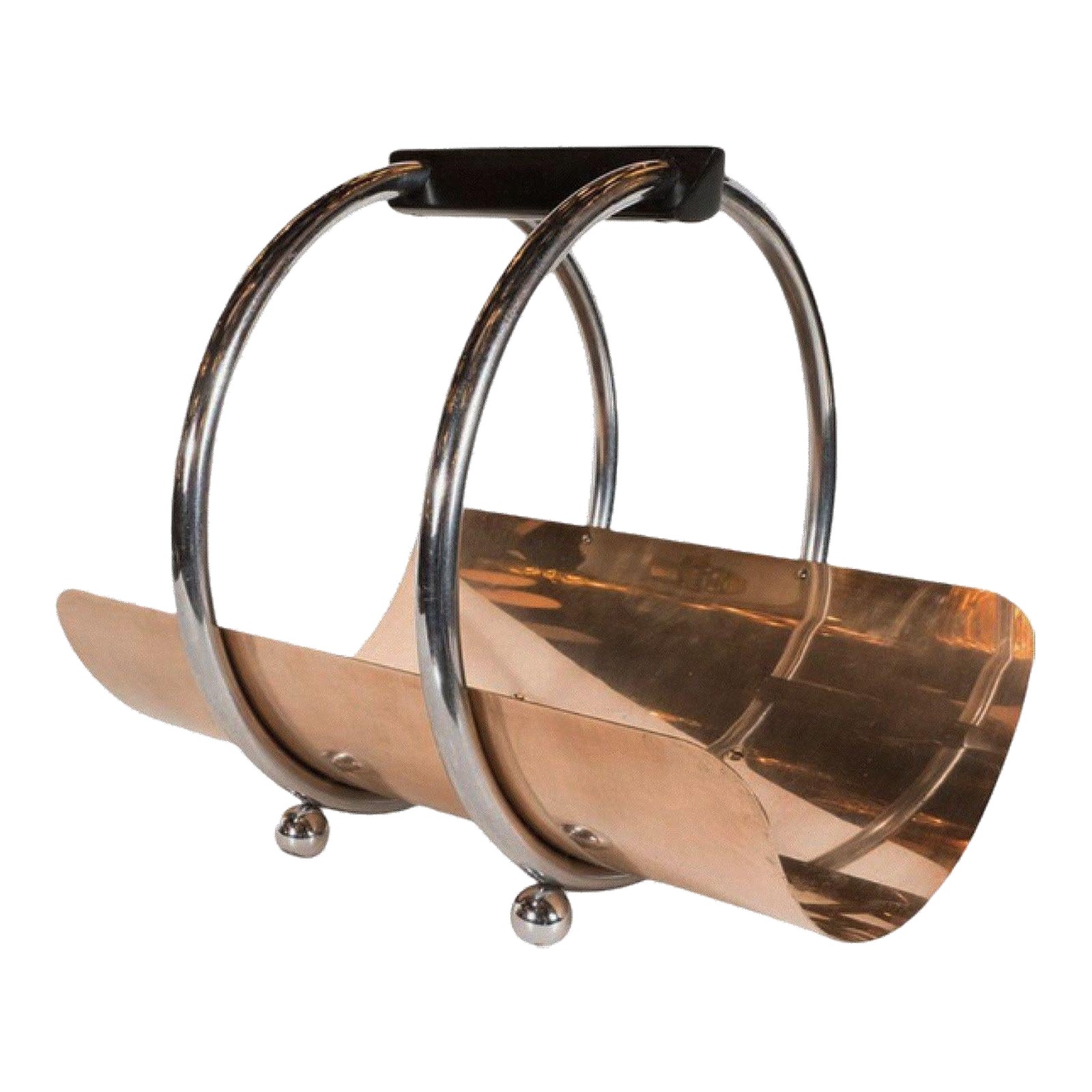 1930s Art Deco Fireplace Log Holder Chrome and Copper by Leslie Beaton ...