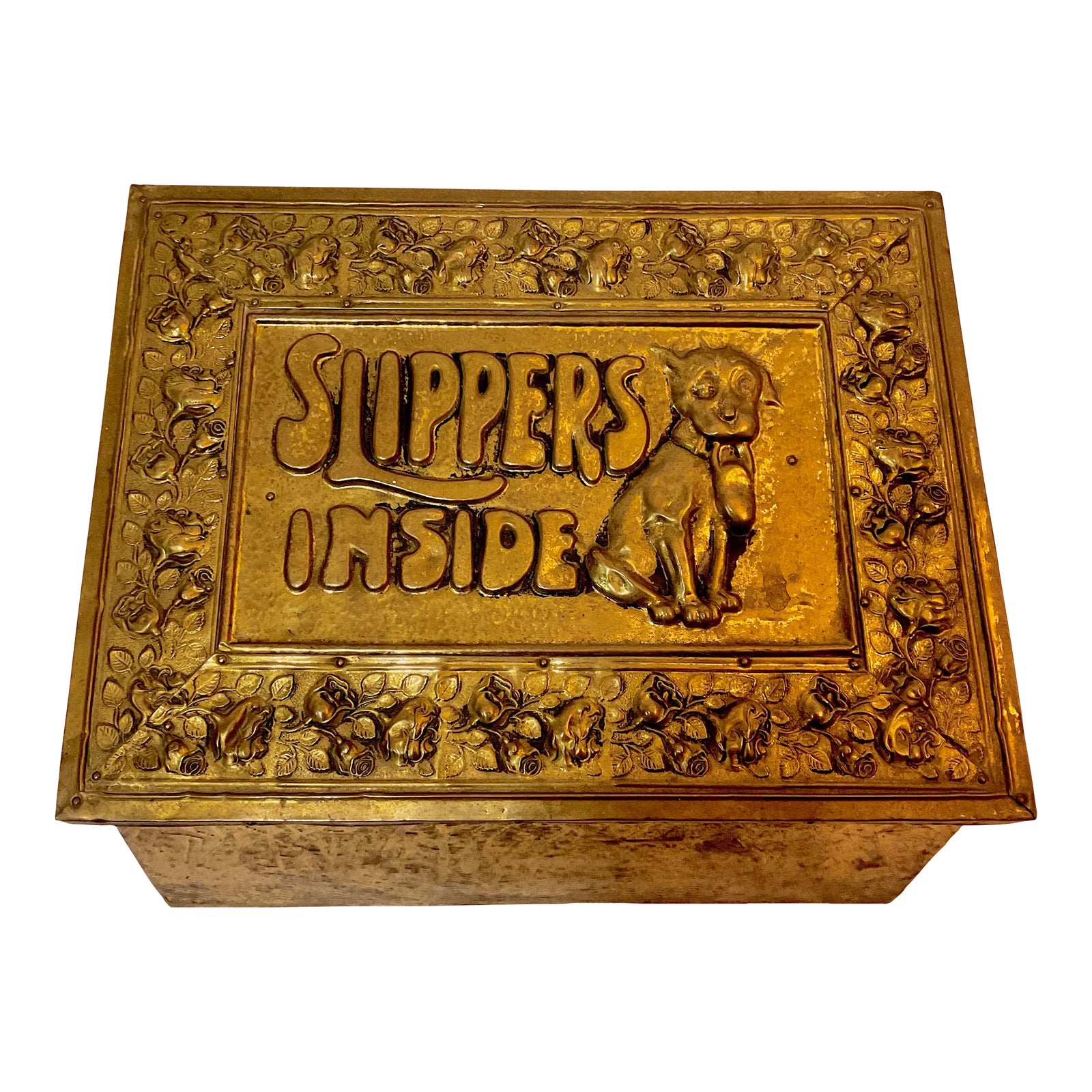 Vintage Brass Slipper Box With Dog | Chairish
