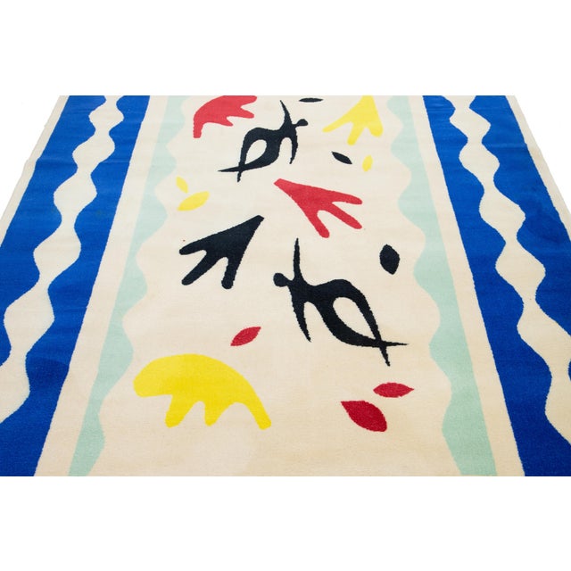 Vintage Arts & Crafts Ivory Wool Rug With Abstract Design | Chairish