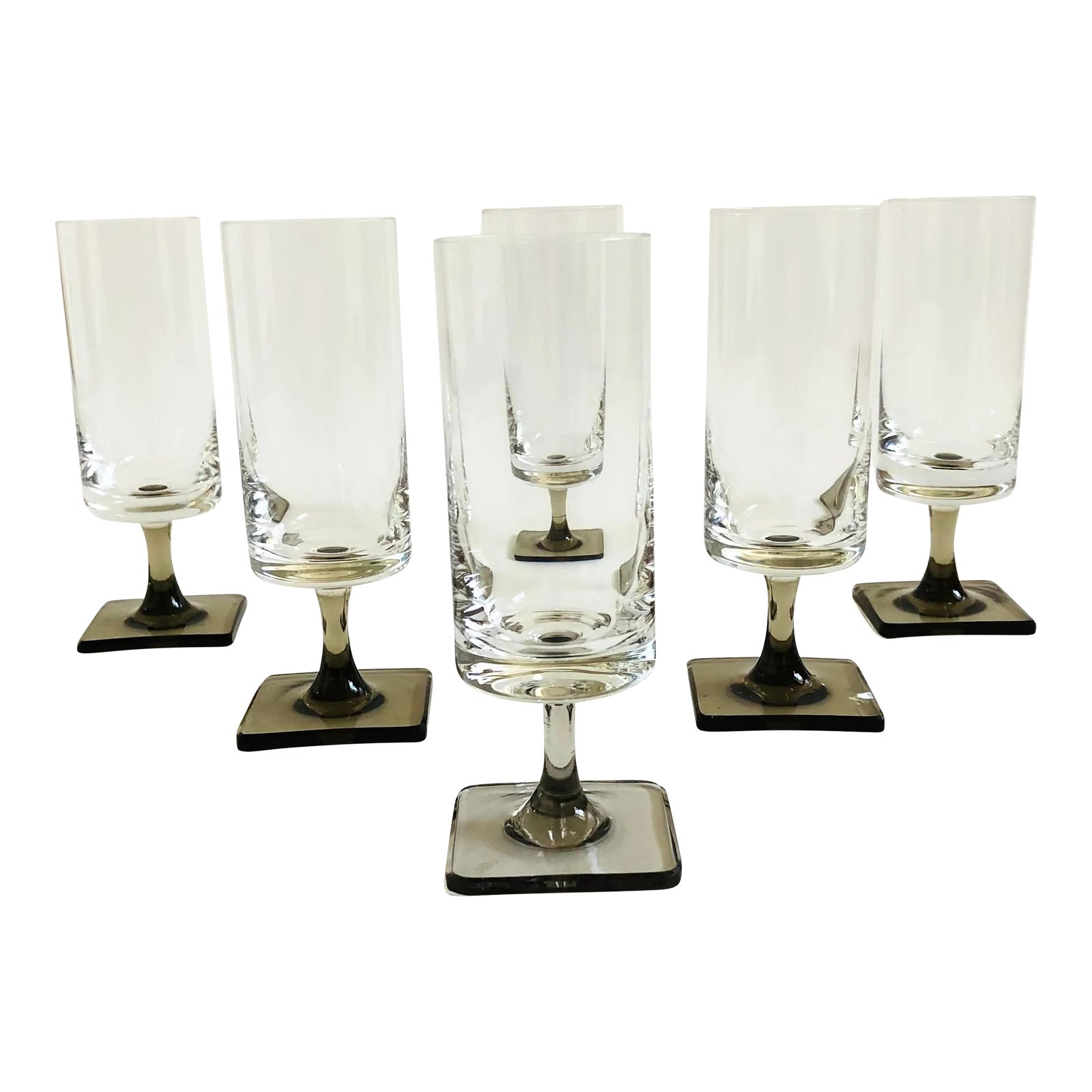Mid Century Gray Stemmed Champagne Flutes - Set of 6 - Nordic Midnight ...