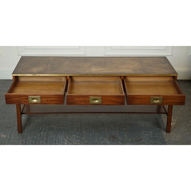 Vintage Military Campaign Style Coffee Table in Brown Aged Leather ...