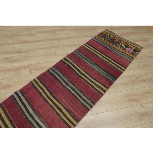 1960s Traditional Ethnic Natural Wool Red Striped Kilim Runner Rug ...
