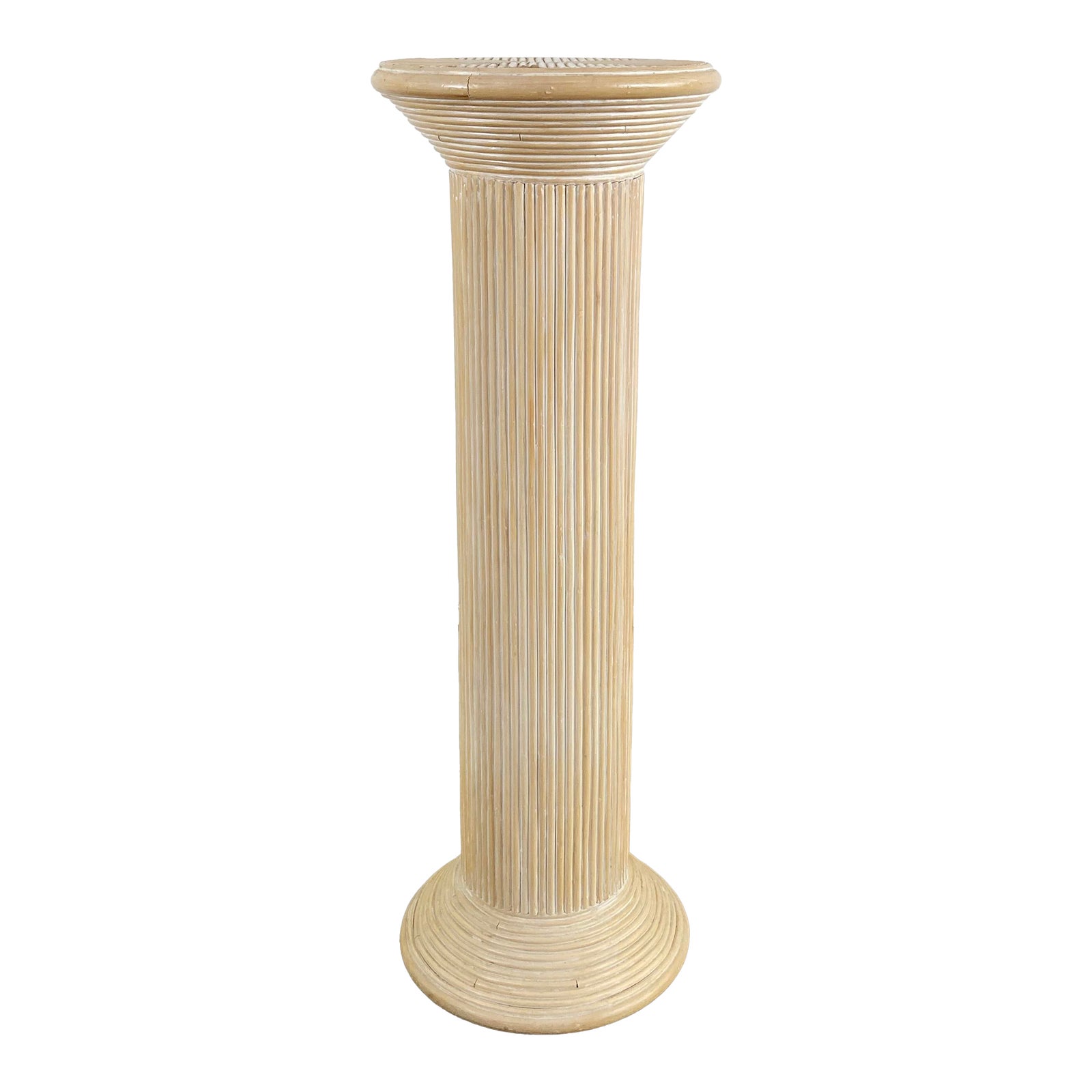 Vintage White Washed Split Reed Rattan Pedestal Column in Style of ...