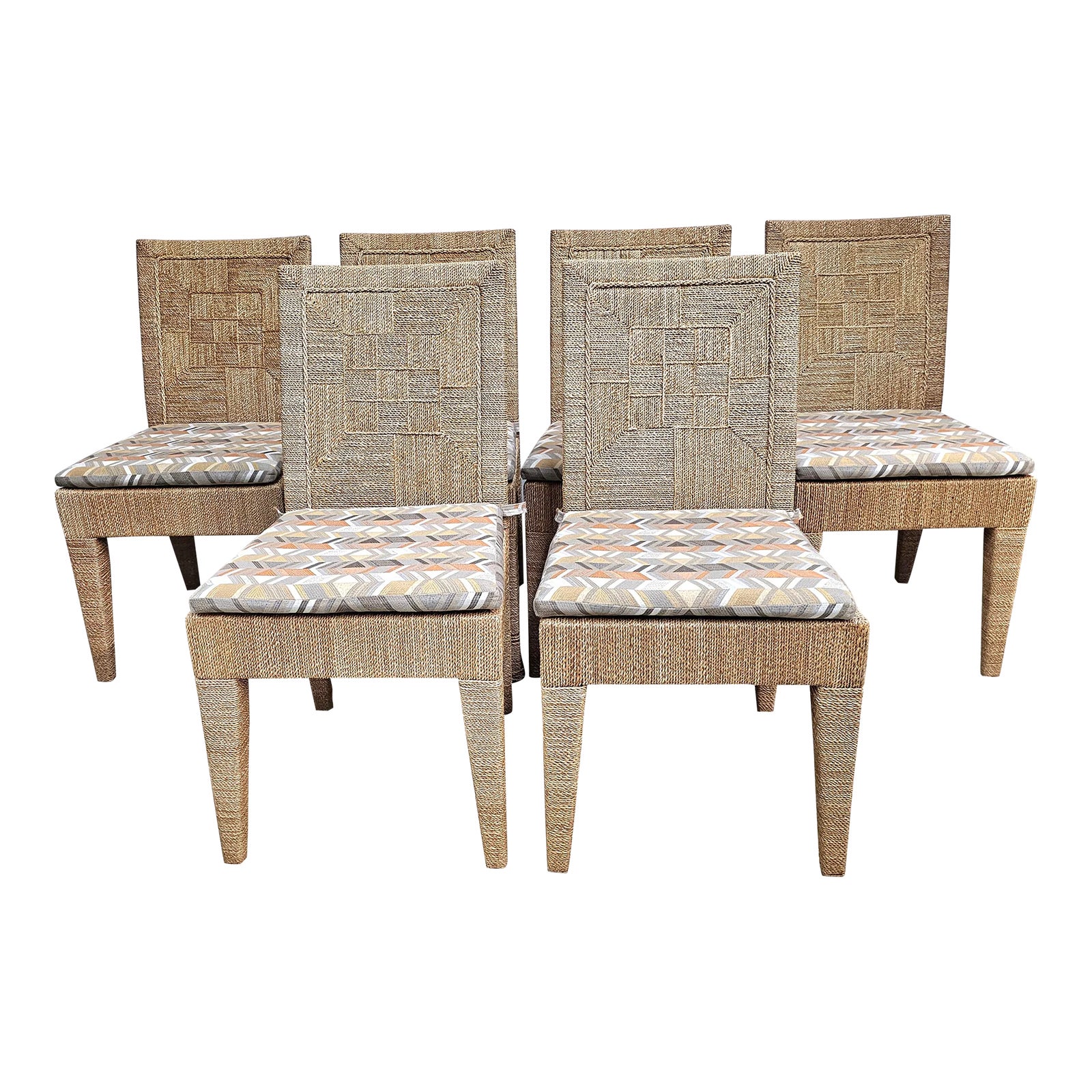Set of Six Palecek Handcrafted Wood and Abaca Wrapped Vale Dining ...
