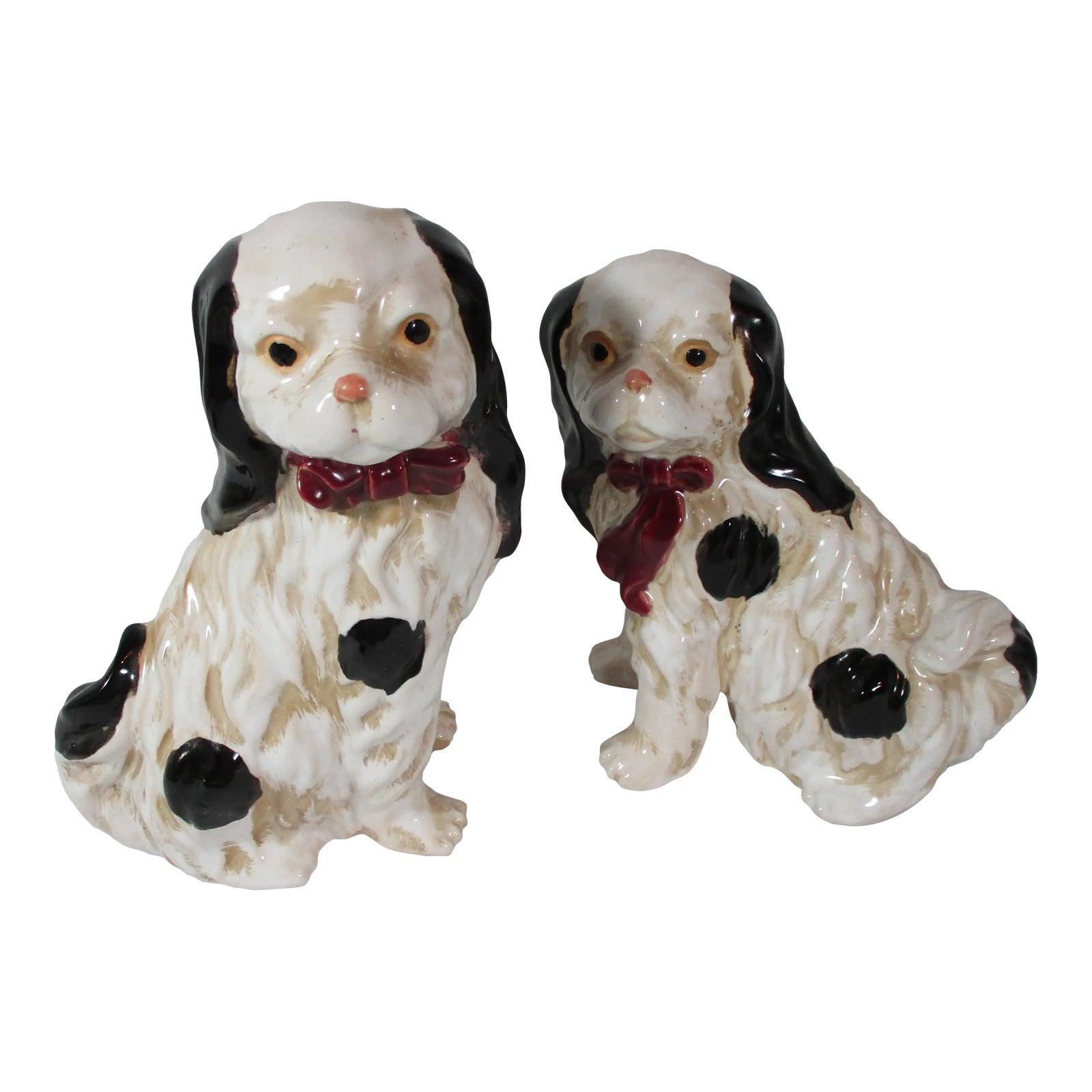 1980s Spaniel Dogs With Ribbons Posing, Pair | Chairish