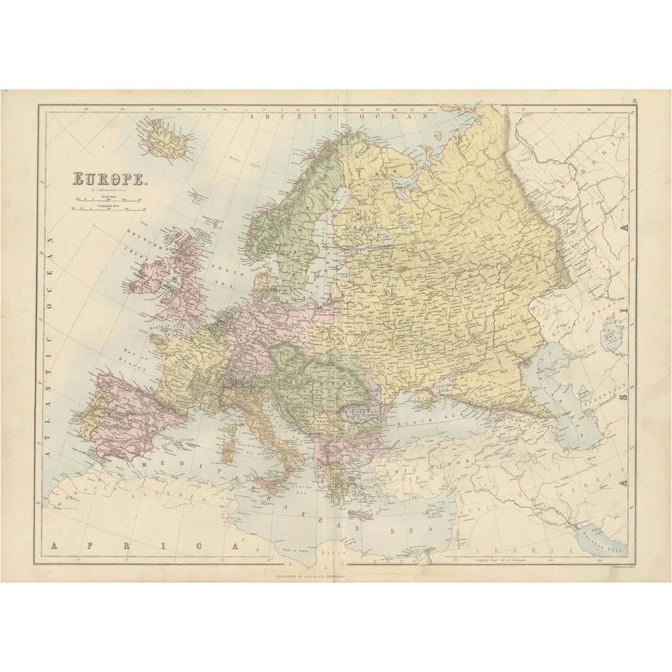 Antique Europe Map with Political Boundaries, 1884 | Chairish