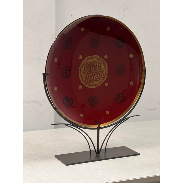 Asian Inspired Ceramic Plate + Iron Stand | Chairish