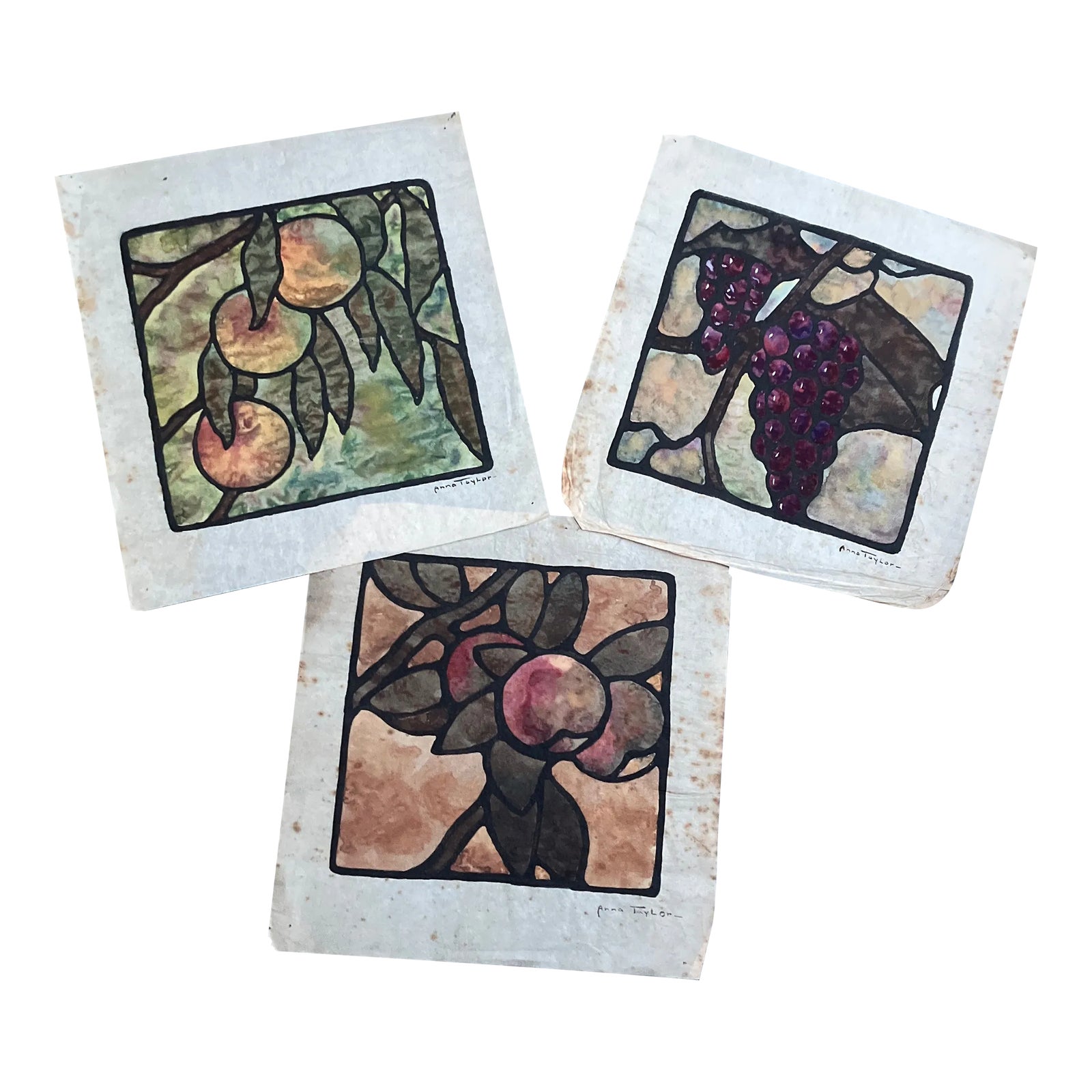 1930’s Three Original Arts and Crafts Style Tile Illustration Paintings ...