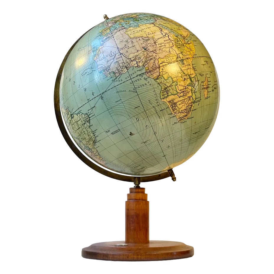 Art Deco Danish Heimdal No. 34 World Globe with Compass on a Wooden ...