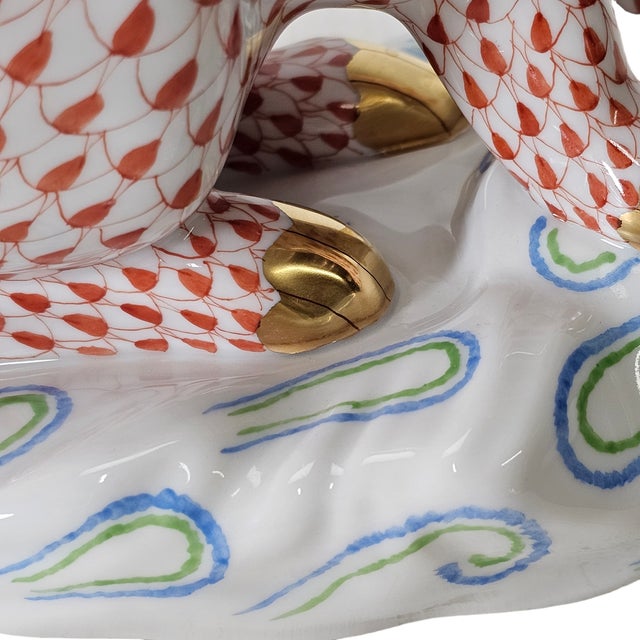 Large Herend Rabbit Fishnet Rust Red #5334 Figurine | Chairish