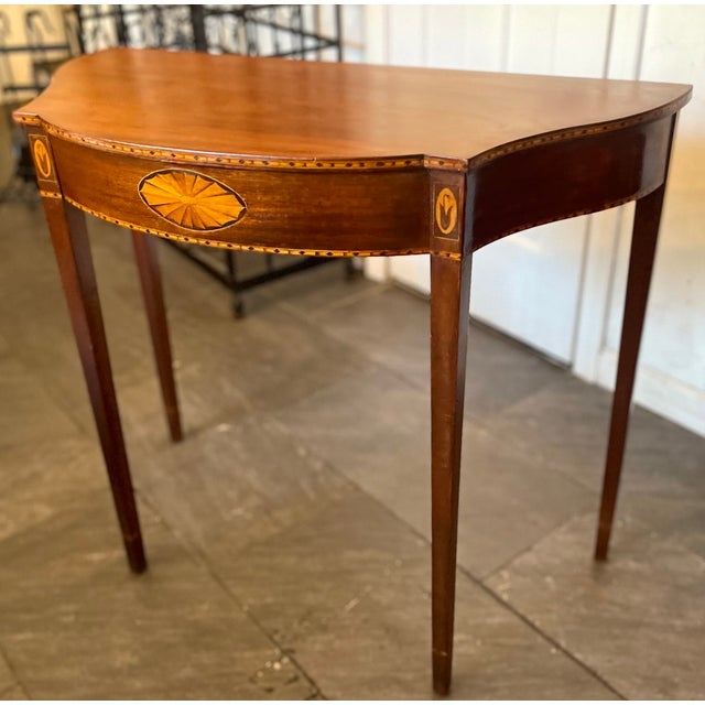Hepplewhite Style Demi Lune Table With Fruitwood Inlay | Chairish