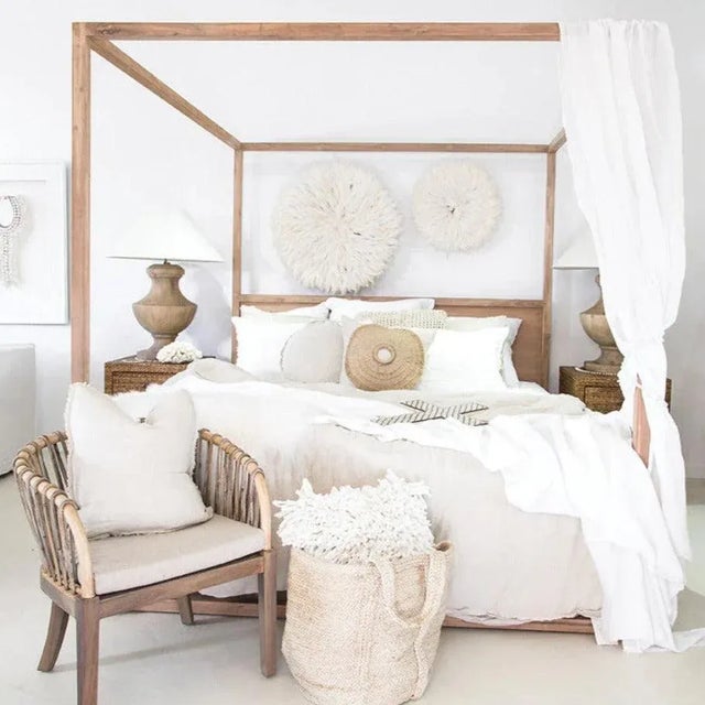 Teak Wood Canopy Poster Bed Frame King | Chairish