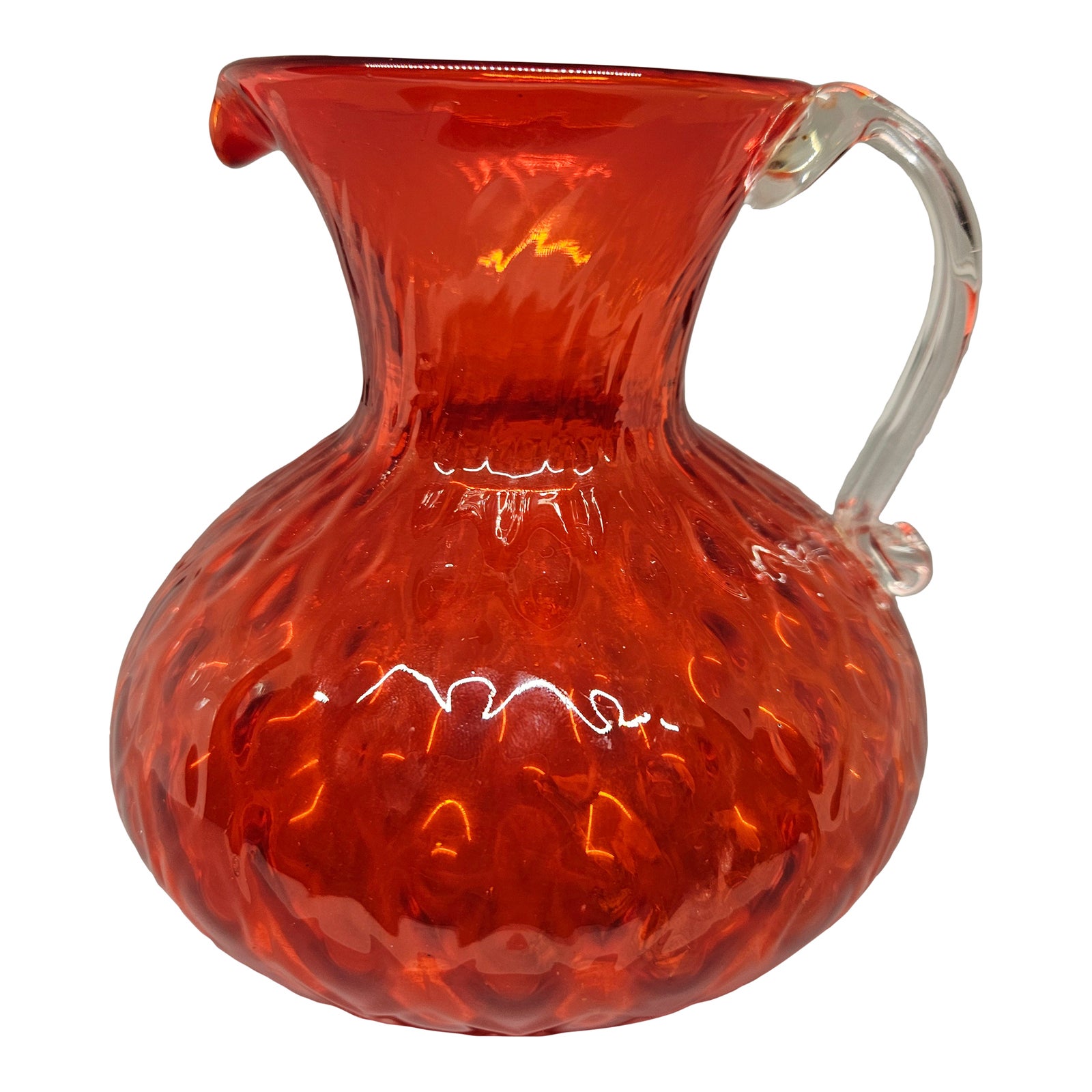1970 Red /Orange Glass Pitcher W/Handle Pilgrim Glass Company ...