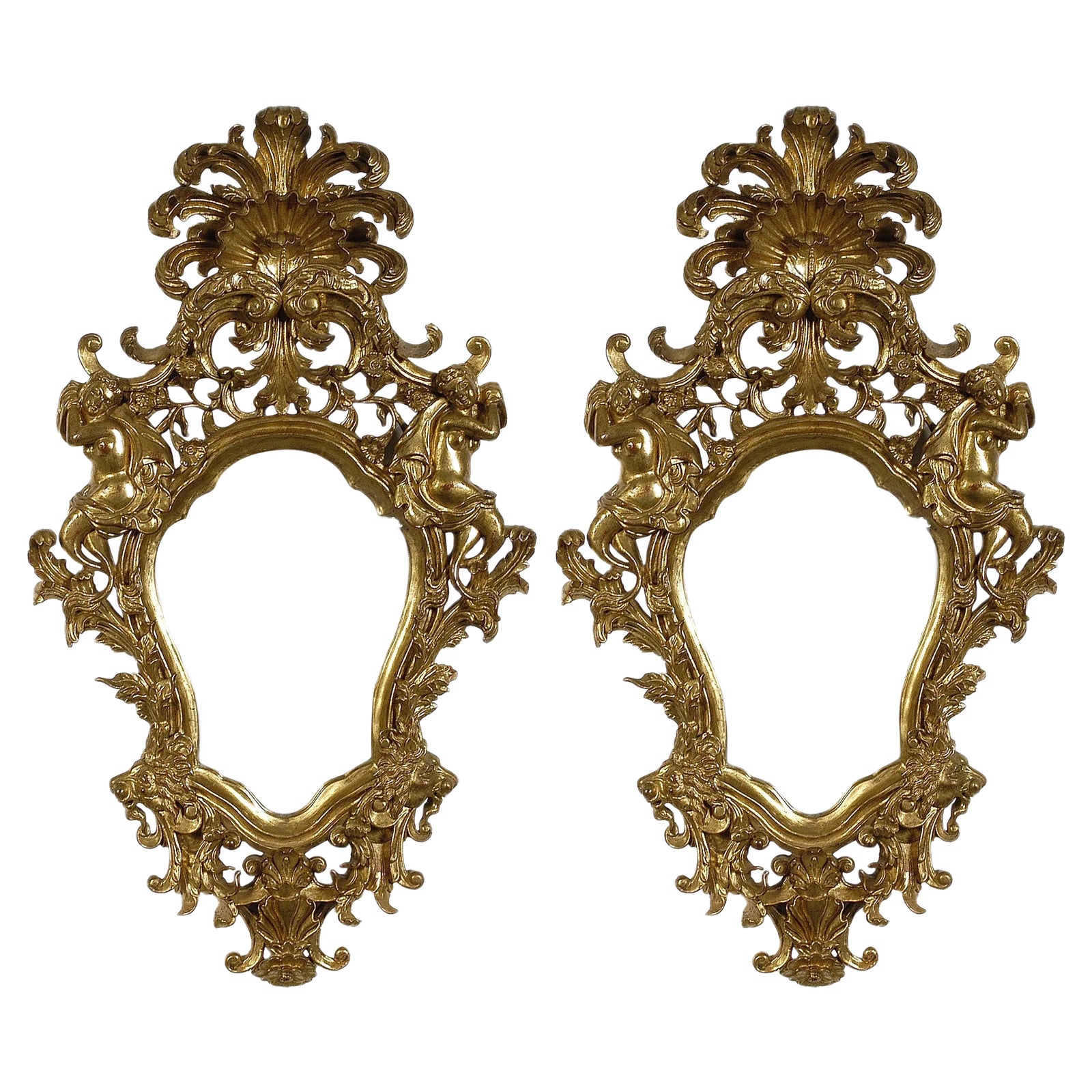 Gold Foil Hand-Carved Wooden Mirrors, Spain, 1970s, Set of 2 | Chairish