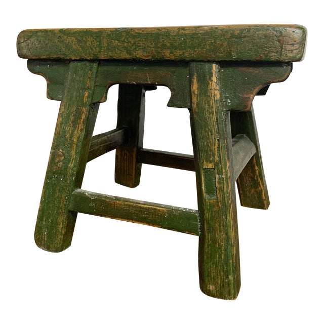 Late 19th Century Green Painted Wooden Cricket Bench | Chairish