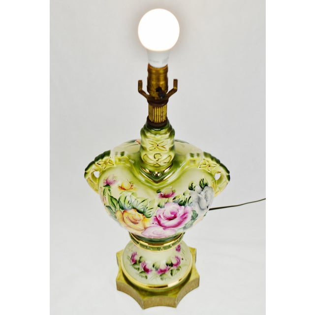 Vintage Hand Painted Victorian Style Porcelain Table Lamp - Signed ...