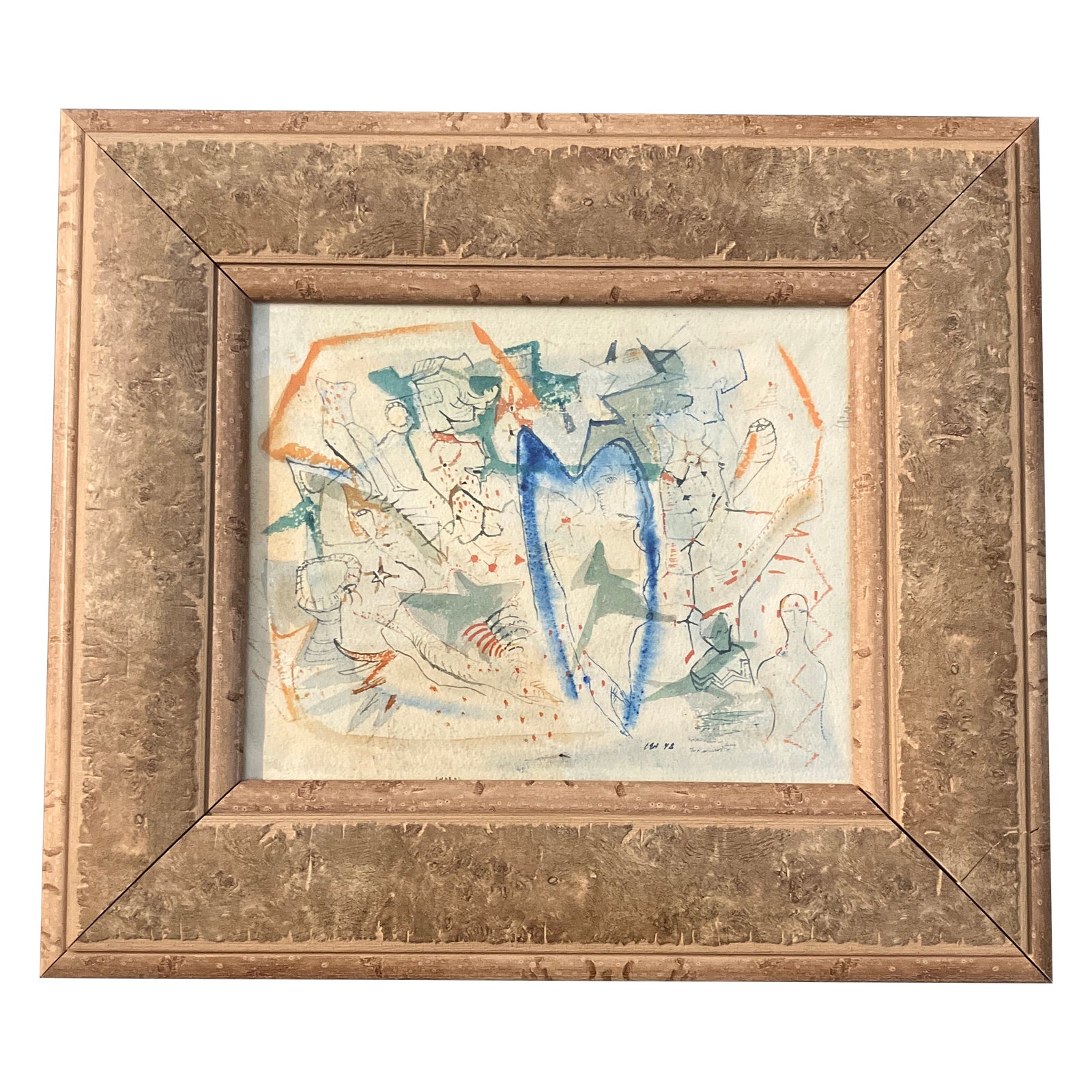 1940’s Original Abstract Expressionist Watercolor Painting/ Pen and Ink ...