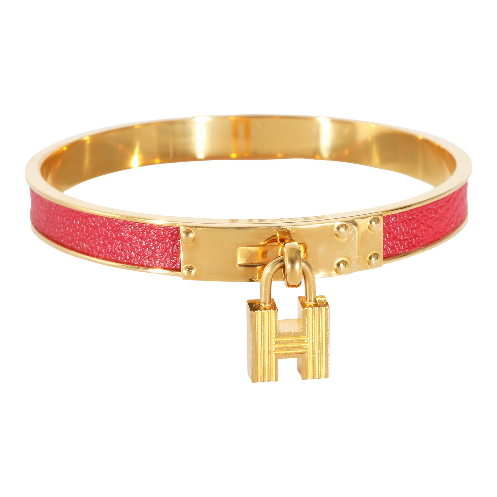Hermes Kelly Vintage H Lock Red Leather Bangle | Chairish