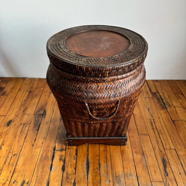 Antique Chinese Hand-Woven Rattan/Bamboo Lidded Storage Basket | Chairish