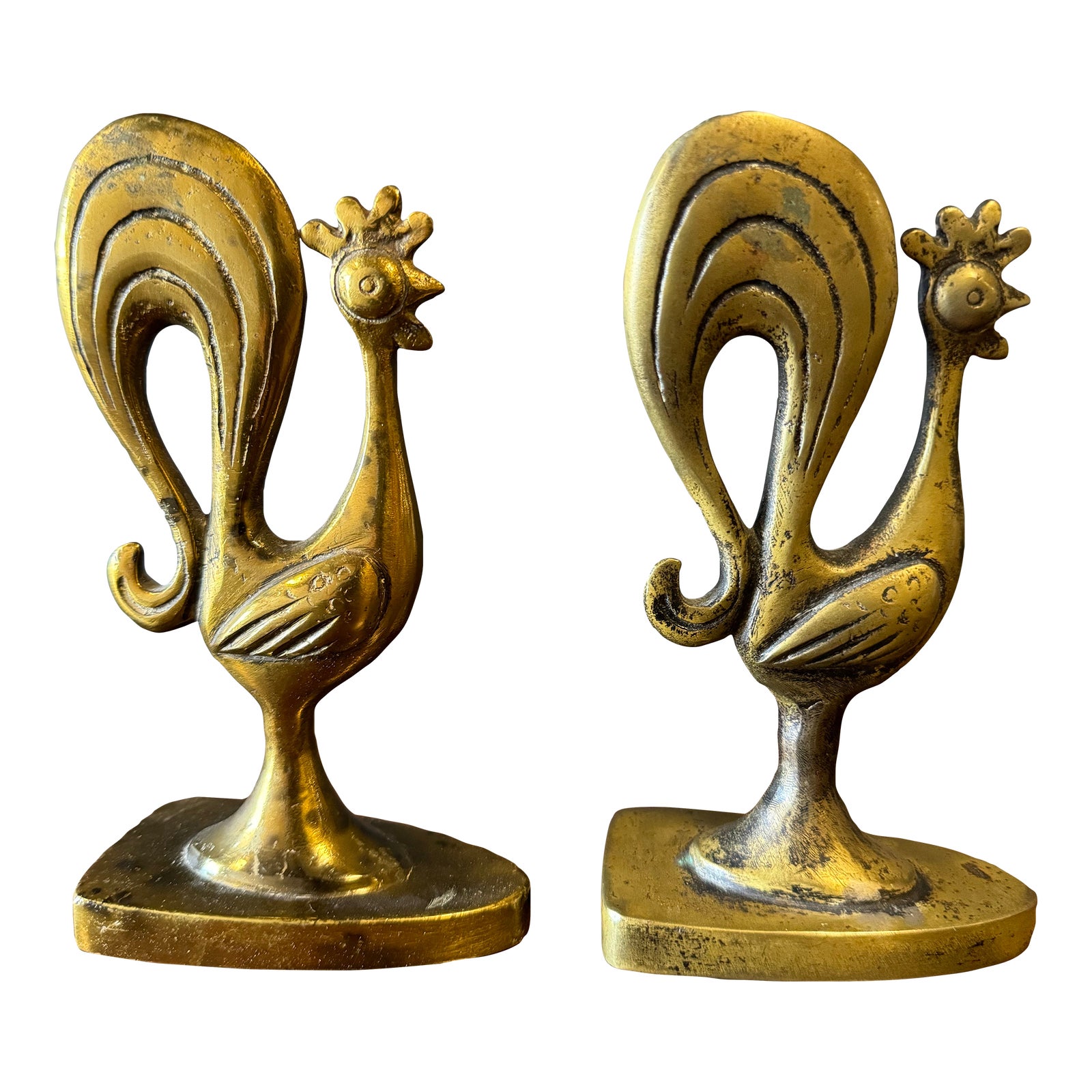 Pair of 1970s Brass Roosters Object | Chairish