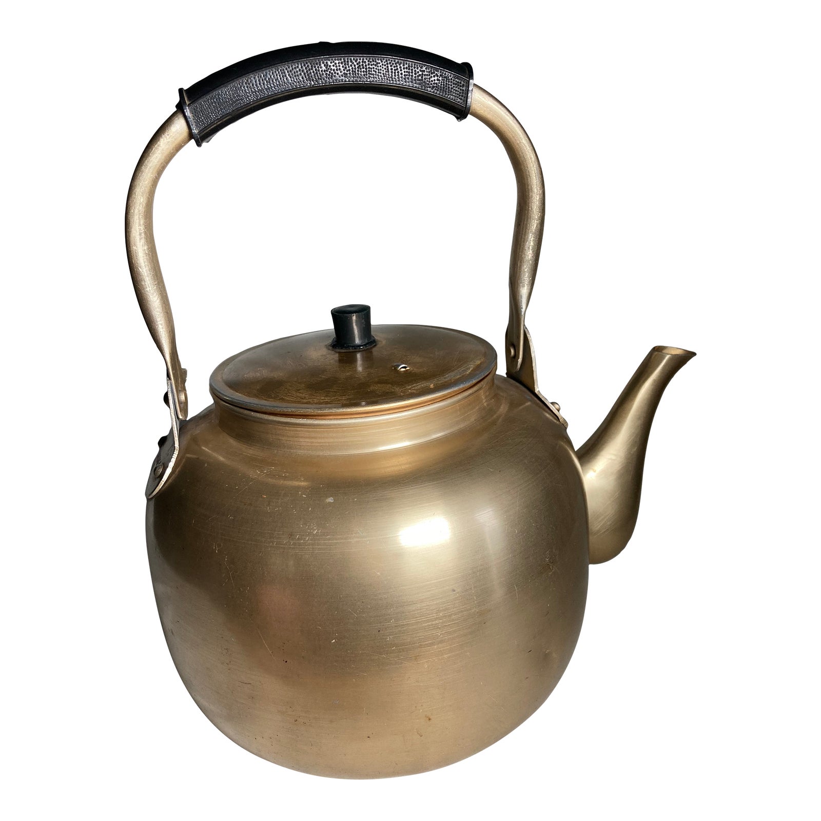 1990s Farmhouse Gold Toned Aluminum Tea Water Kettle With Lid Black ...