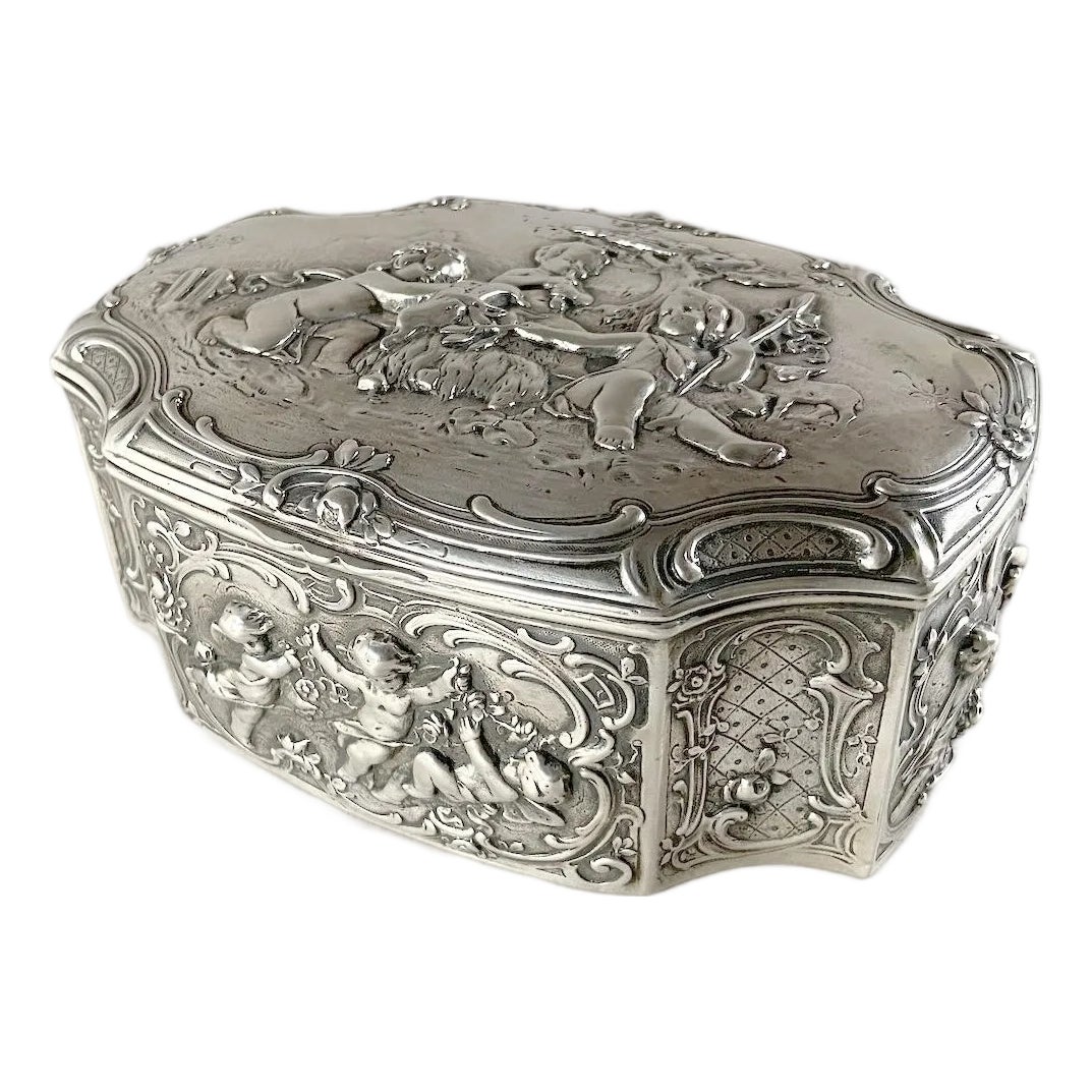 Late 19th C German Rococo Silver Repousse Trinket Box | Chairish