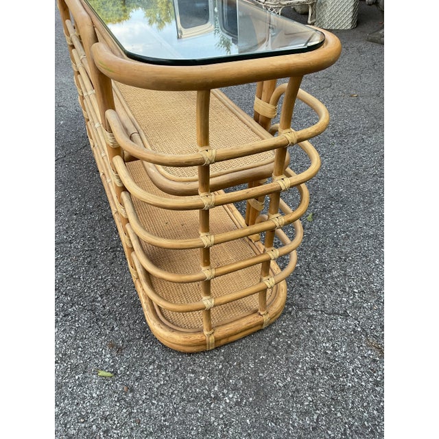 Vintage Rattan Console With Glass Top | Chairish