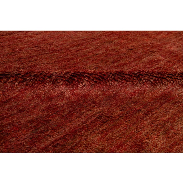 Hand-Loom Modern Gabbeh Style Wool Rug With Solid Rust Color | Chairish