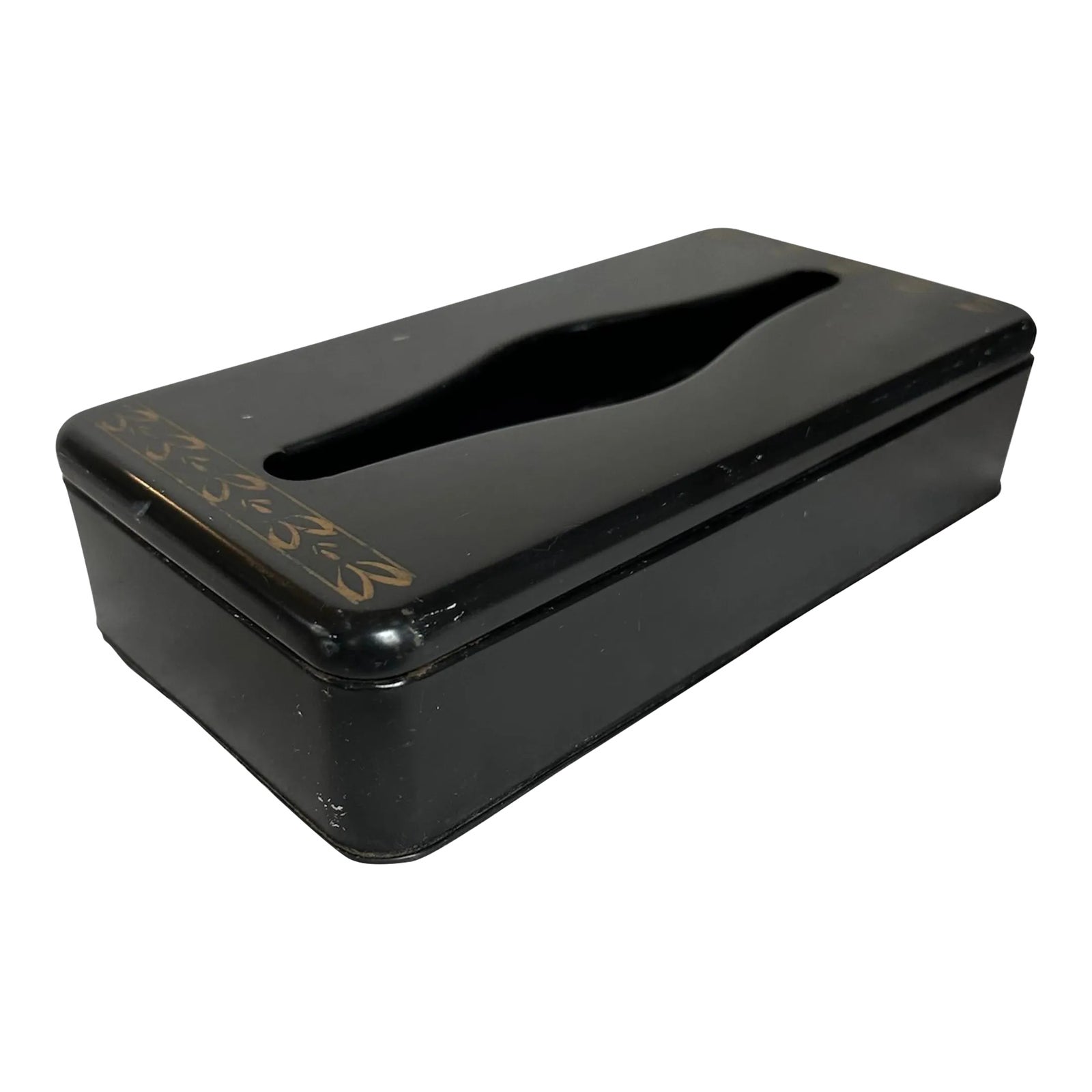 Vintage Metal Black Gold Tissue Box Holder | Chairish