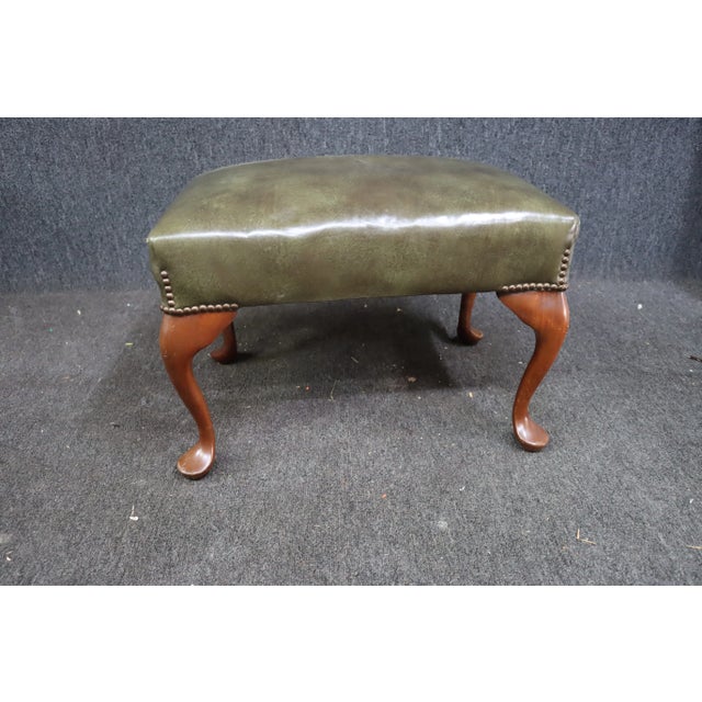 Olive Leather Wingback & Ottoman | Chairish