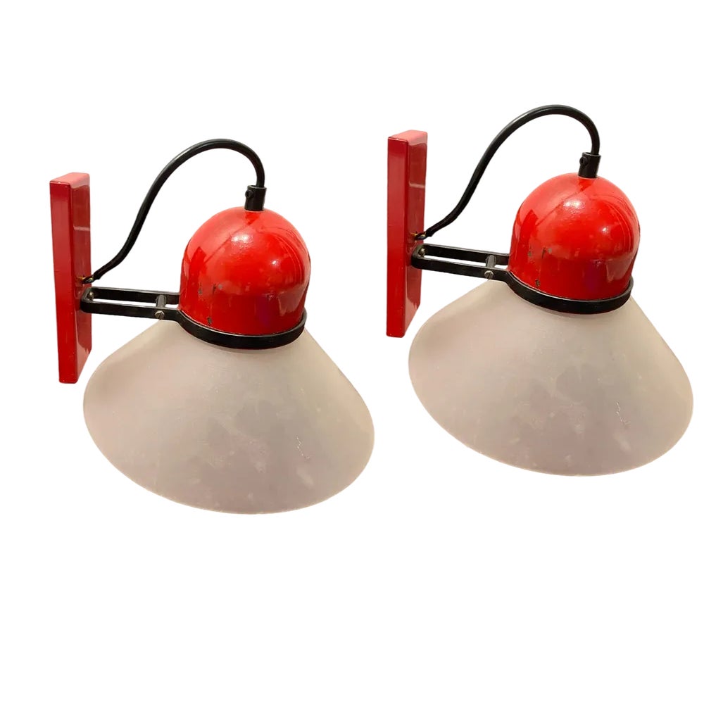 Industrial Red Sconces, 1970s, Set of 2 | Chairish