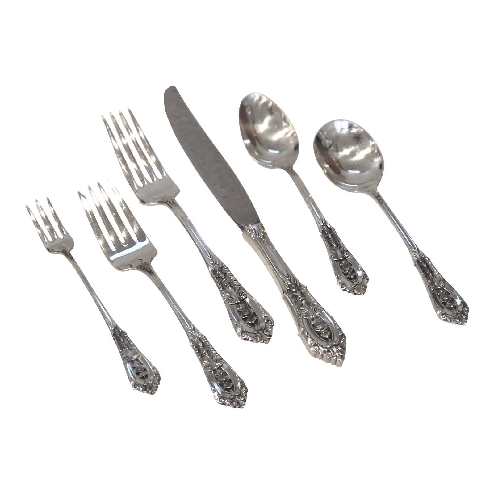 Wallace Sterling Rose Point 1934 No Monogram Flatware - Set of 6 Pieces ...