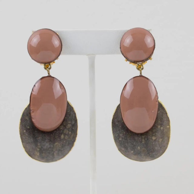 Cilea Paris Taupe and Cocoa Resin Dangle Clip Earrings | Chairish