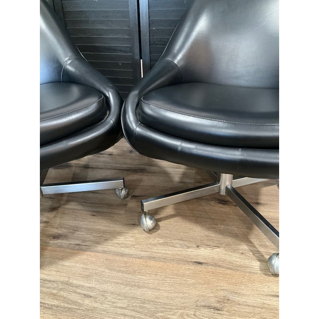 1960s Black Swivel Chairs Rolling Atomic Mid-Century Modern Virco Mfg ...