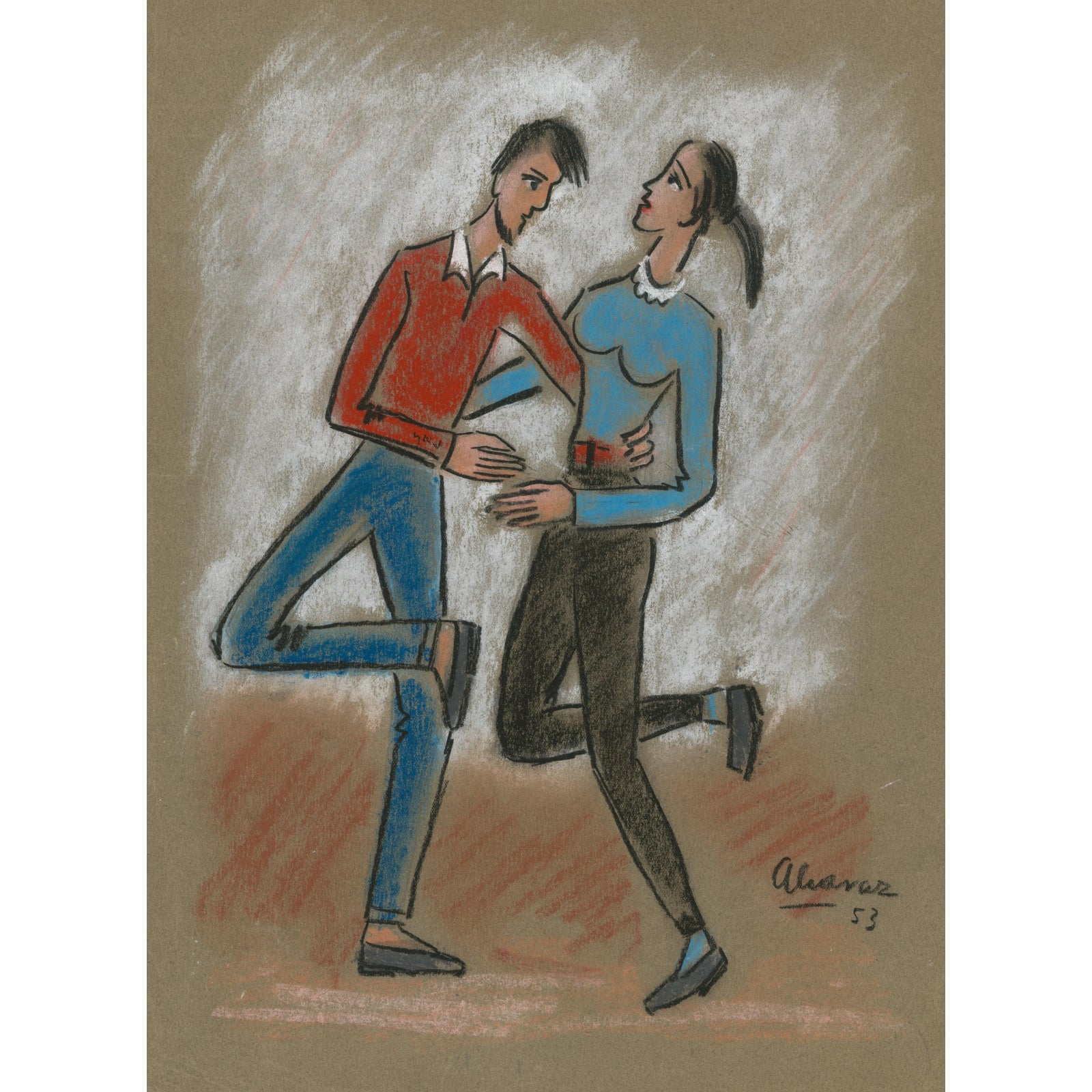 "Dancing Parisian Existentialists" 1953 Pastel Drawing | Chairish