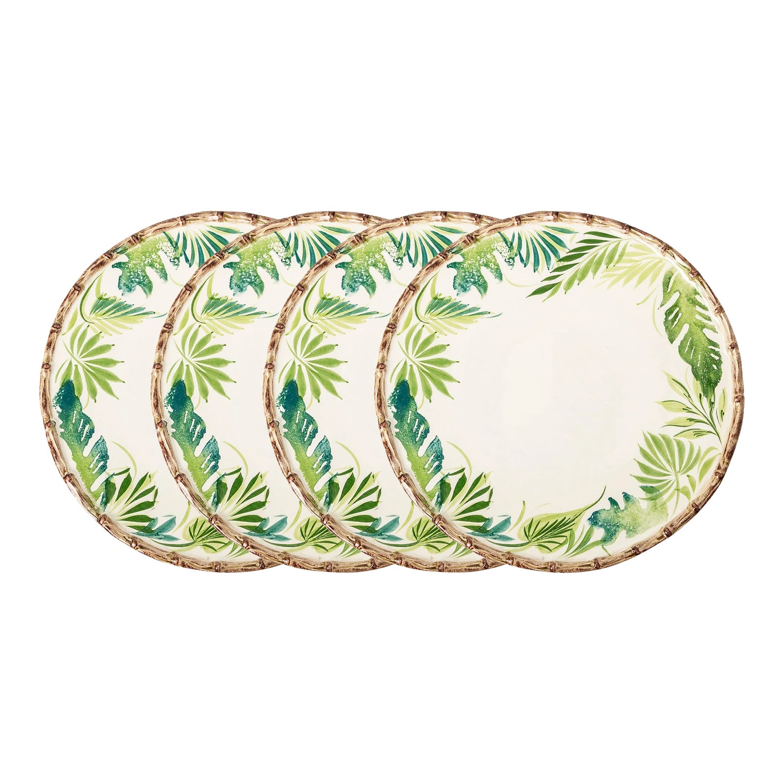 Compagnia Dinner Plate, Green Leaves with Bamboo, Set of 4 | Chairish